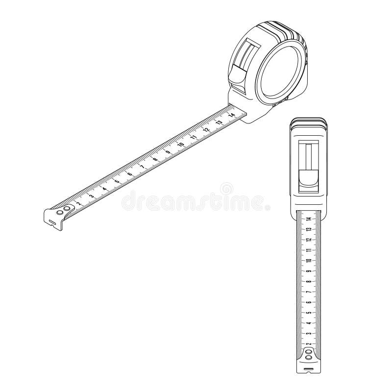 Isometric Metal Measuring Tape in Outline Style Stock Vector ...