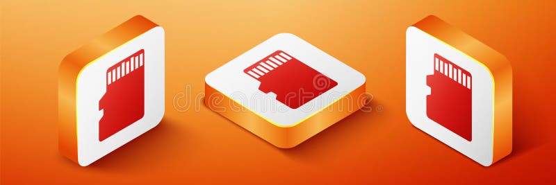 Isometric Micro SD Memory Card Icon Isolated on Orange Background ...