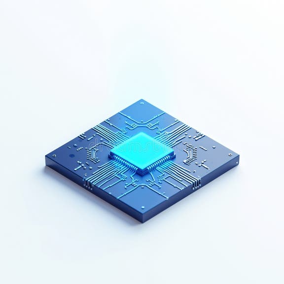 Isometric Microchip, Futuristic Tech in Blue Tones. Central Processing ...