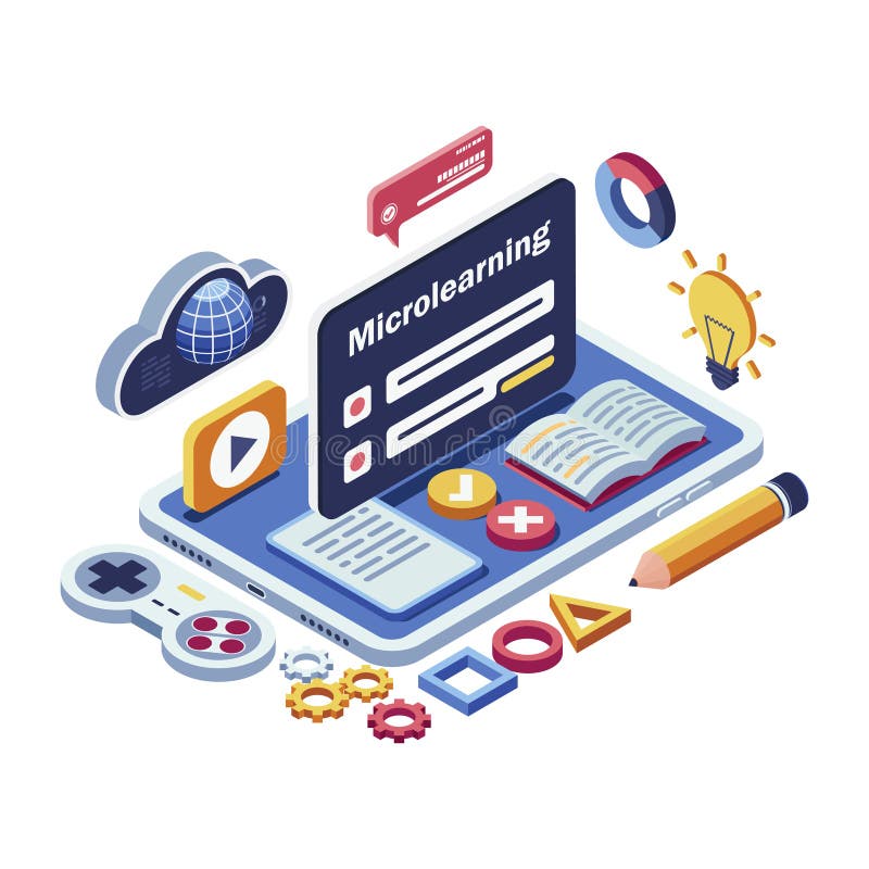 Isometric Microlearning with Educational Icons and Digital Tools Stock ...