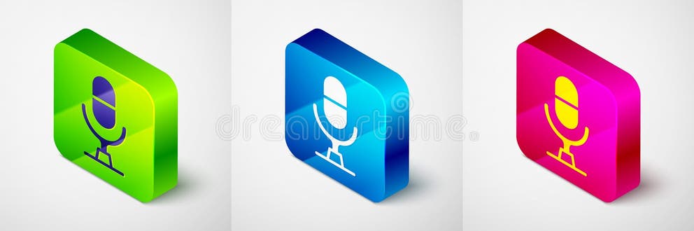 Isometric Microphone Voice Device Icon Isolated on Grey Background ...