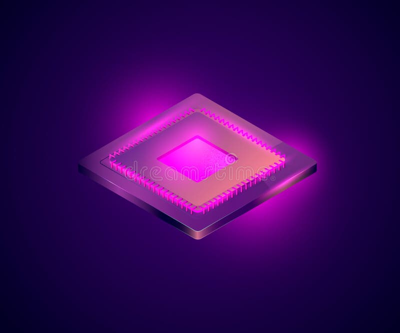 Isometric Microprocessor Creatied in Isometric Style with Glow and Neon ...