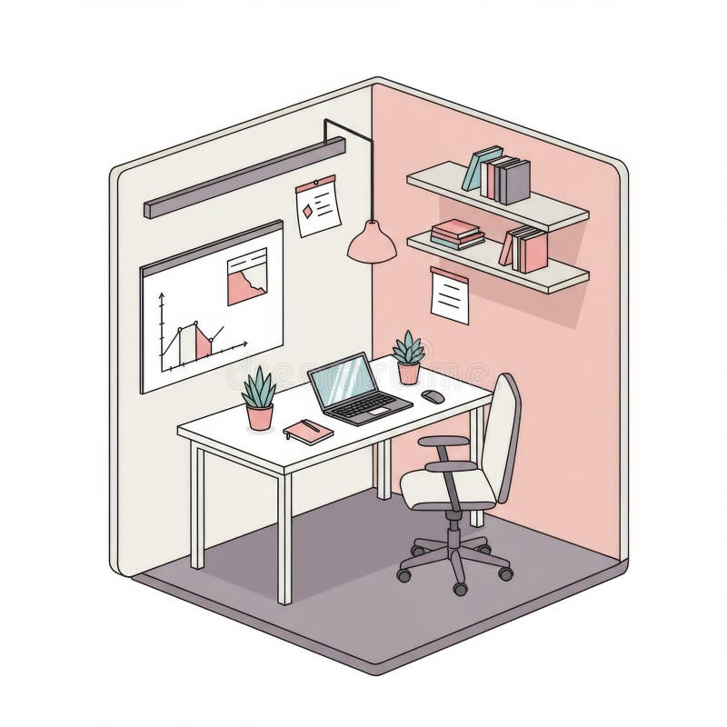Isometric Minimalist Workspace Illustration Stock Illustration ...