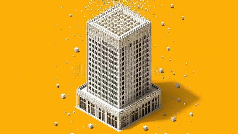 Isometric Minimalistic Office Building with Floating Particles Against ...