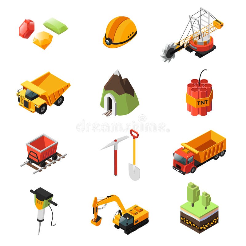 Isometric Mining Industry Elements Set Stock Vector - Illustration of ...