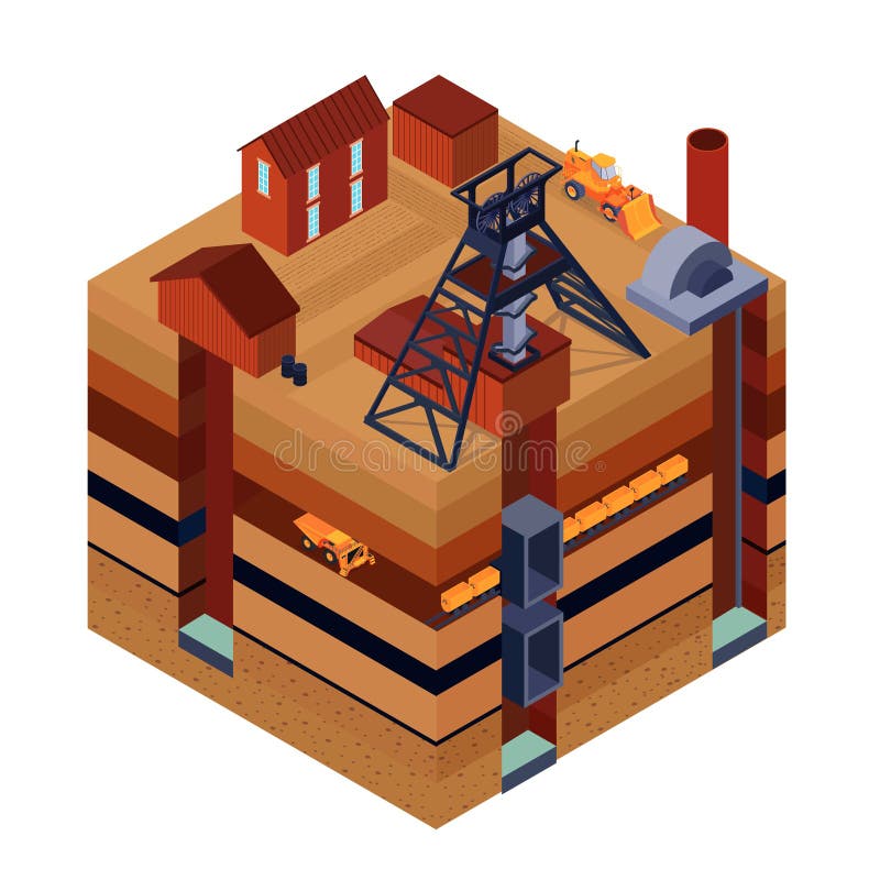 Isometric Mining Quarry, Heavy-duty Truck and a Mining Excavator ...