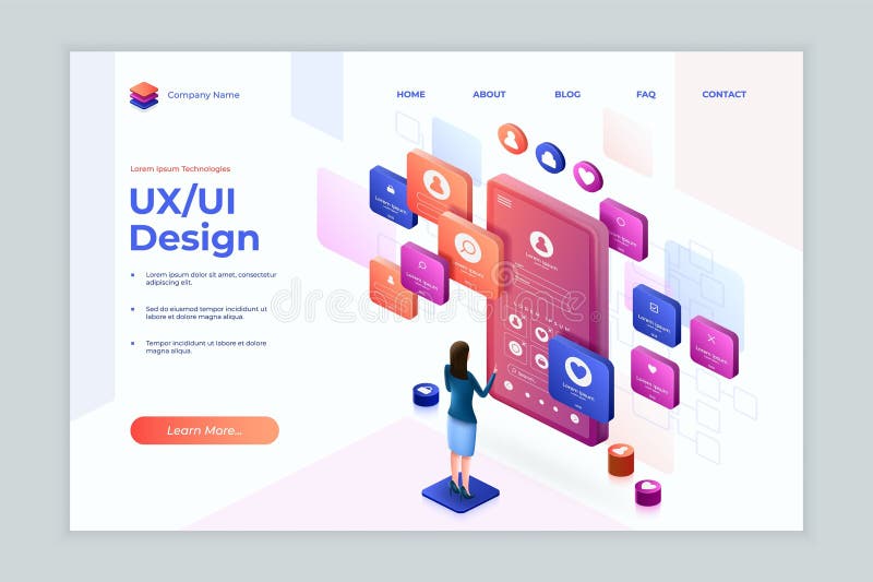 Isometric Mobile App Ux Ui Web Design Landing 3d Website Platform Tablet Digital Screen Stock