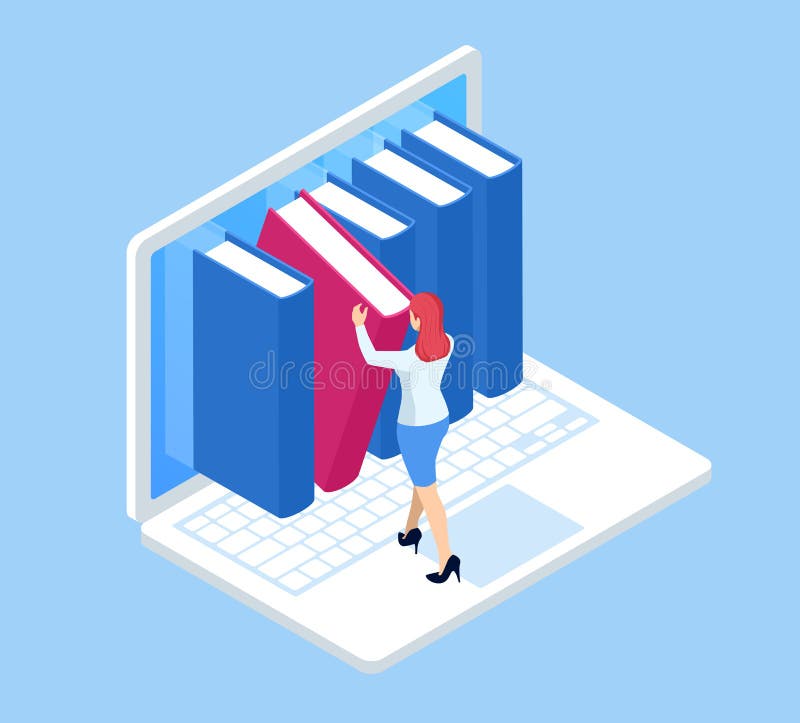 Isometric Mobile Knowledge, Laptop As a Book, E-library, Colorful ... Isometric Mobile Knowledge, Laptop As a Book, E-library, Colorful ...