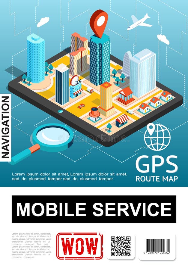 Isometric Mobile Navigation Service Poster Stock Vector - Illustration ...