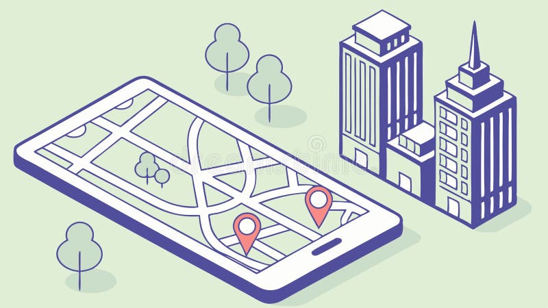Isometric Mobile Phone with City Map and Location Pins, Vector Design ...