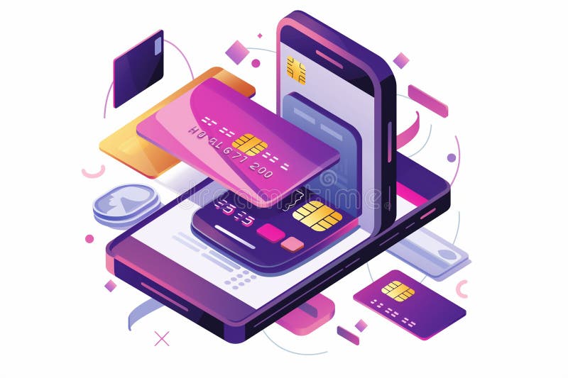 Isometric Mobile Phone with Credit Cards Stock Image - Image of ...
