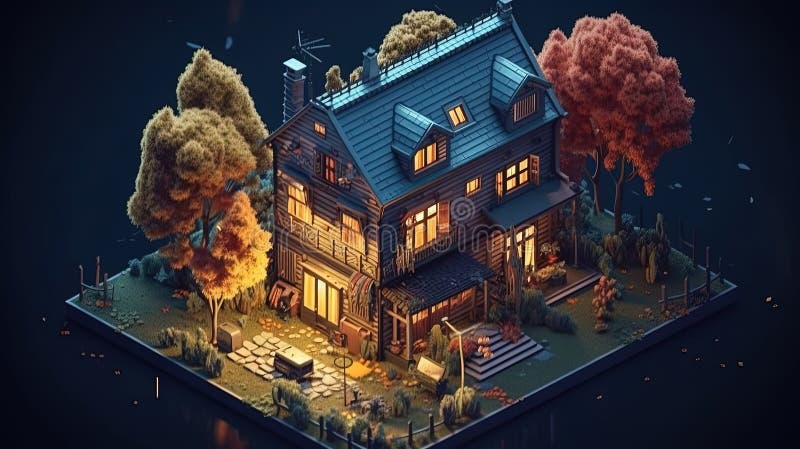 Isometric Model of an American Type House. Generative AI Stock ...