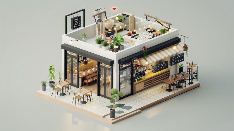 Isometric Model of Coffee Shop Stock Illustration - Illustration of ...
