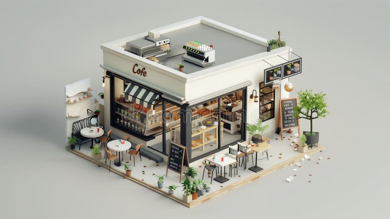 Isometric Model of Coffee Shop Stock Illustration - Illustration of ...