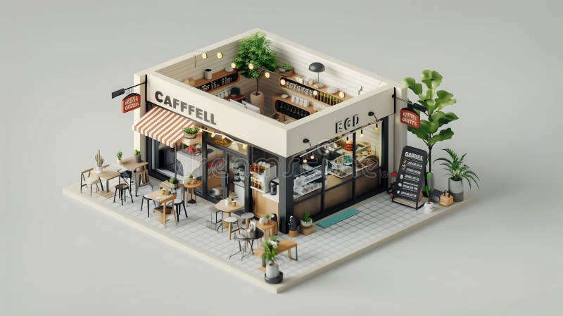 Isometric Model of Coffee Shop Stock Illustration - Illustration of ...