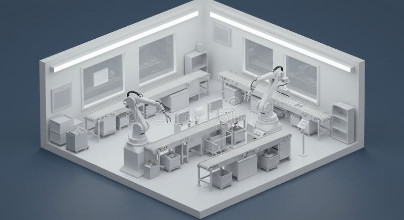 Isometric Model of a Factory Interior Featuring Two Robotic Arms ...