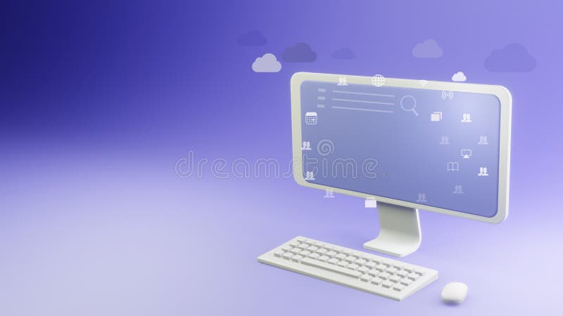 Isometric Model Personal Computer Isolated Blue Background with ...
