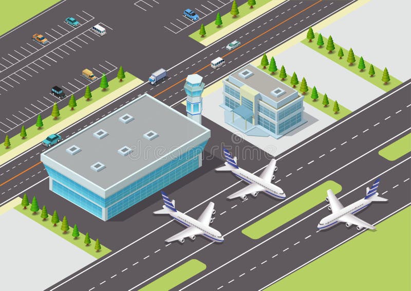 Isometric Modern Airport View Stock Vector - Illustration of isolated ...