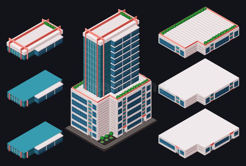 Isometric Buildings - Vector Stock Vector - Illustration of isometric ...