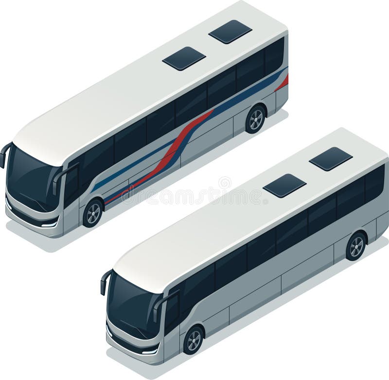 Isometric Modern Coach Buses - with and without Stripes Stock Vector ...