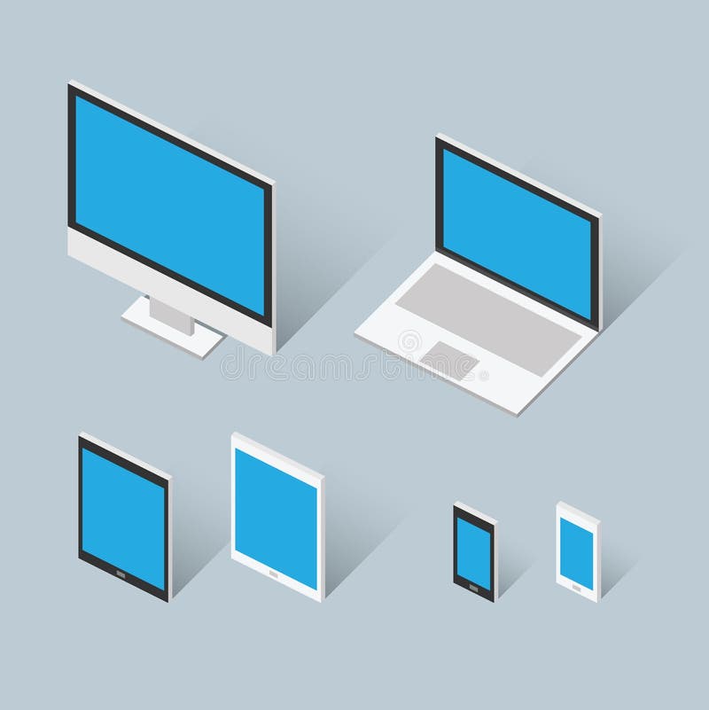Isometric Modern Computer Set Vector Illustration Stock Vector ...