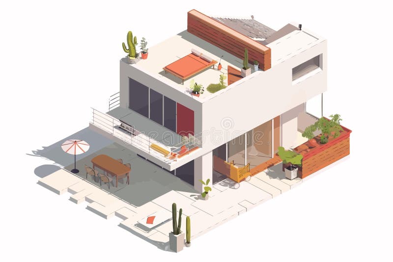 Isometric Modern House with Rooftop Terrace Isolated Stock Vector ...