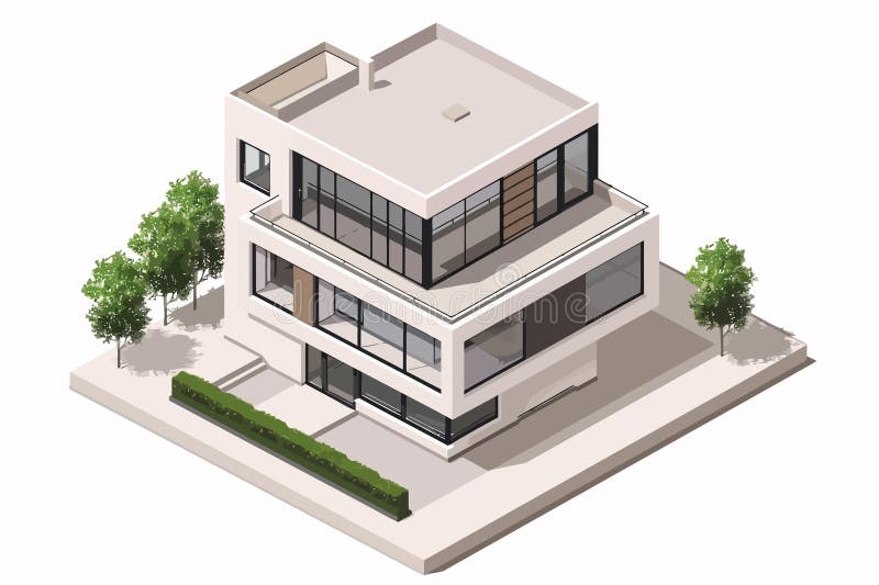 Isometric Modern House with Rooftop Terrace Isolated Stock Vector ...
