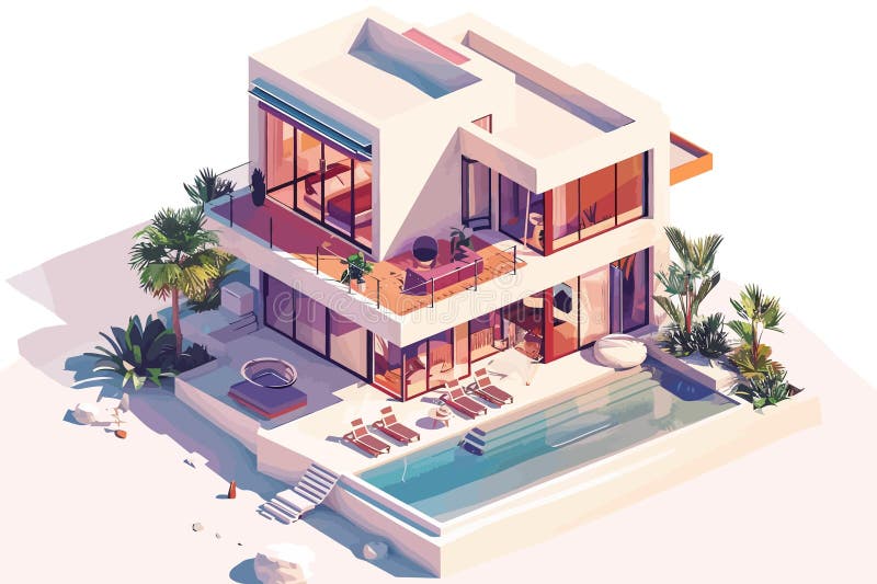 Isometric Modern House with Rooftop Terrace Isolated Stock Vector ...
