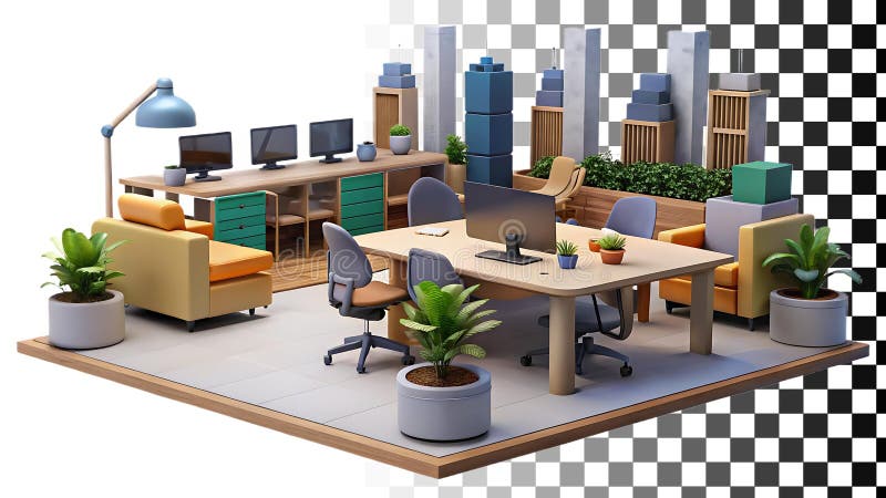Isometric Modern Office Interior Workspace Desks Computer Png ...