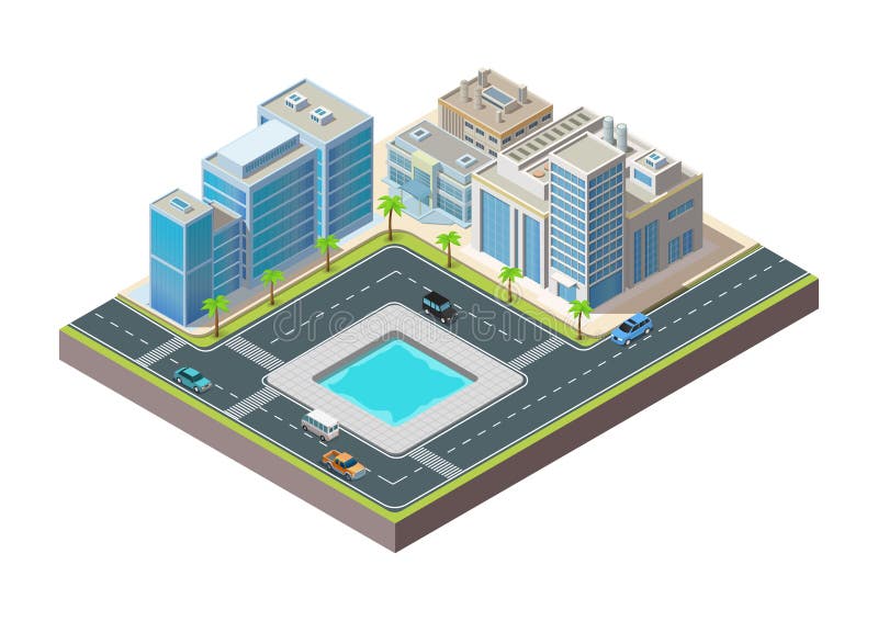 Isometric Modern Urban Building Complex Stock Vector - Illustration of ...