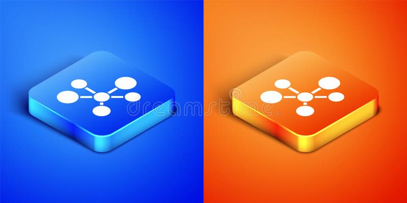 Isometric Molecule Icon Isolated on Blue and Orange Background ...