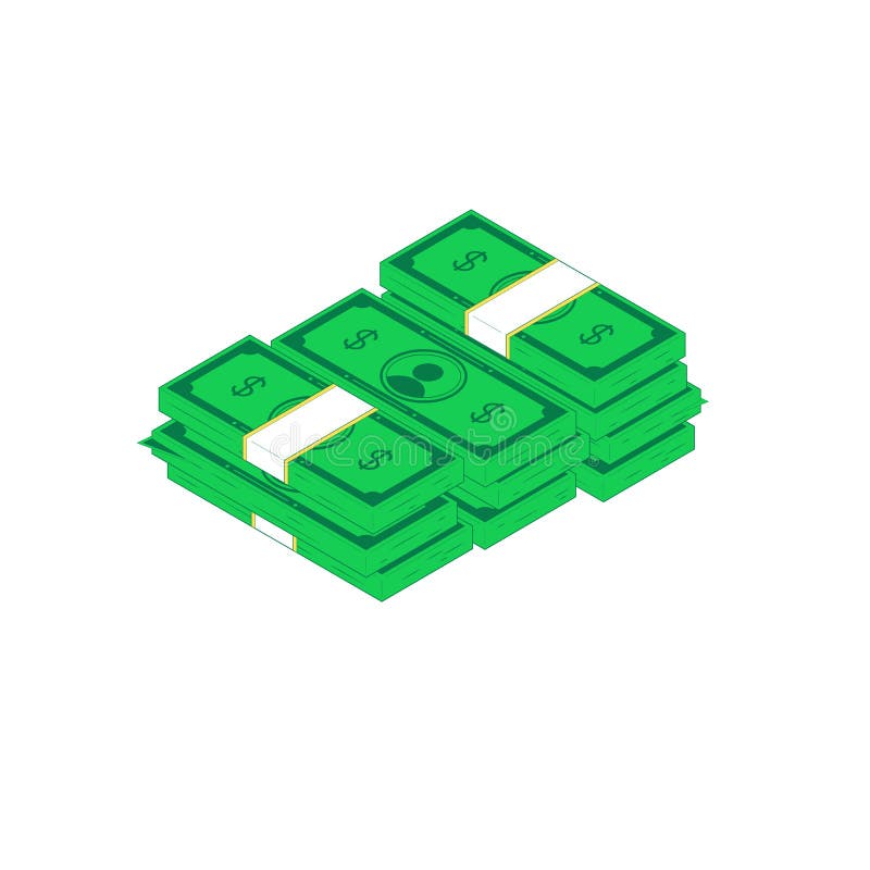 Isometric Money Heap. Vector Illustration of Stack of Green Banknotes ...