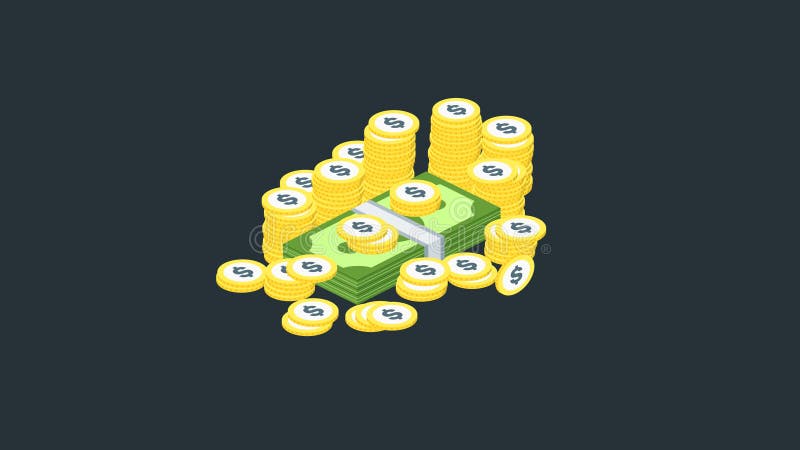 Isometric Money Stack. Vector Pile with Golden Dollar Coin and Money ...