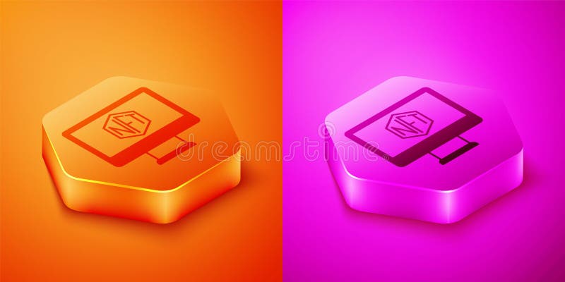 Isometric Monitor with Art Store App Icon Isolated on Orange and Pink ... Isometric Monitor with Art Store App Icon Isolated on Orange and Pink ...