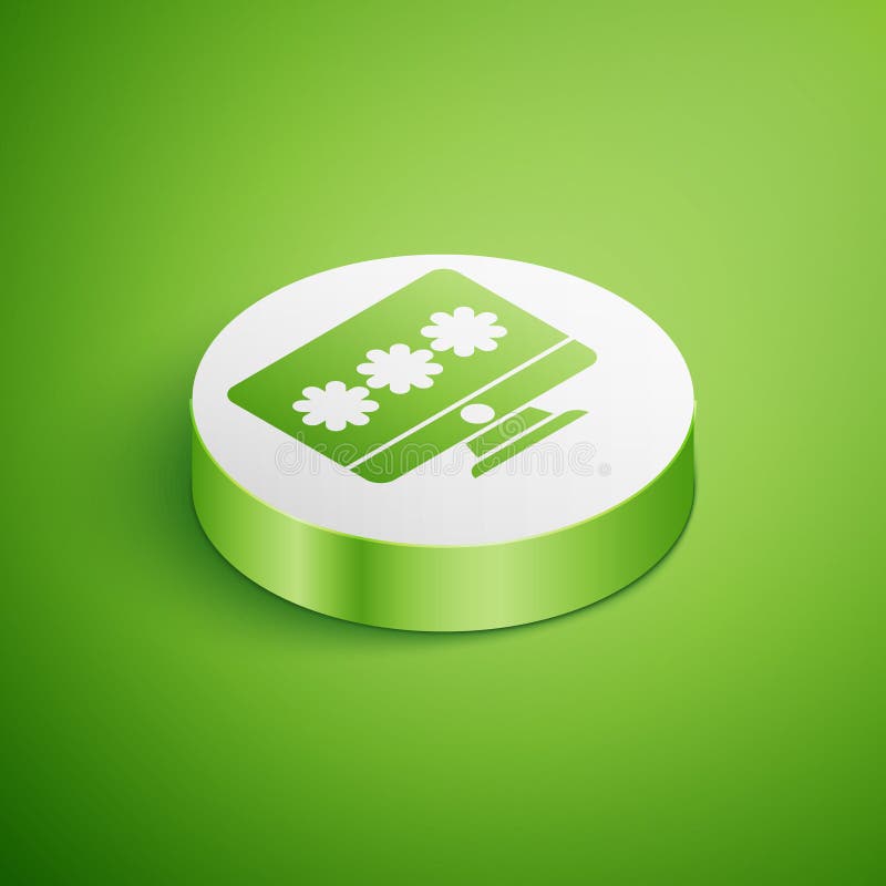 Isometric Monitor with Password Notification Icon Isolated on Green ...
