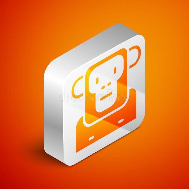 Isometric Monkey Icon Isolated on Orange Background. Silver Square ...