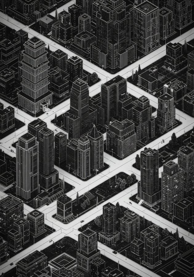 Isometric Monochrome Cityscape Illustration Stock Illustration ...