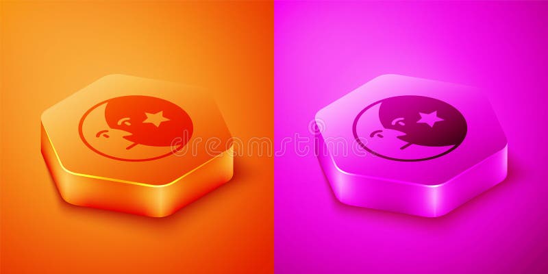 Isometric Moon and Stars Icon Isolated on Orange and Pink Background ...