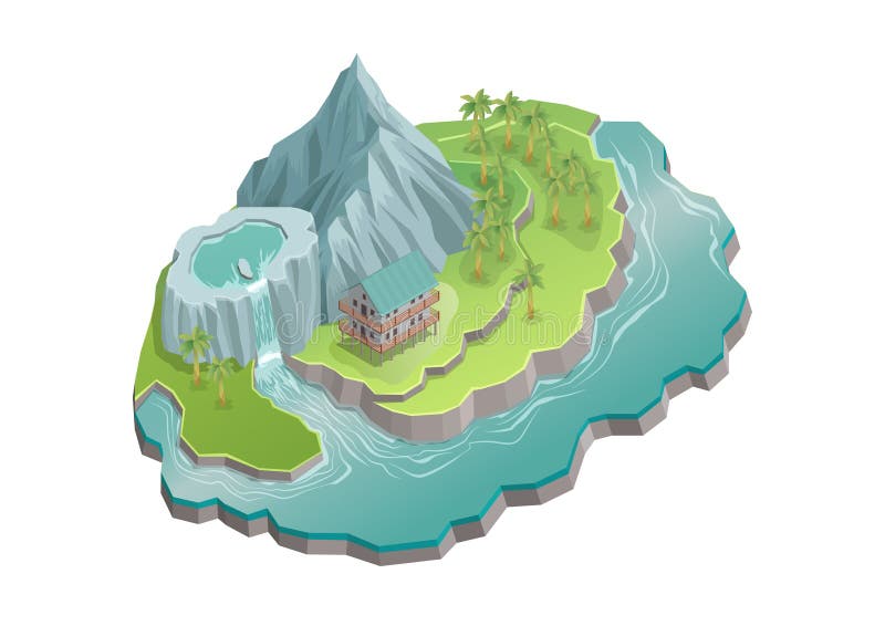 Isometric mountain island stock vector. Illustration of summer - 299968634
