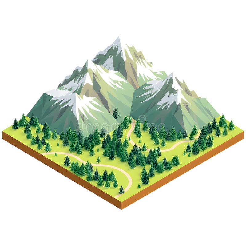 Isometric Mountains with Coniferous Forest Stock Photo - Illustration ...