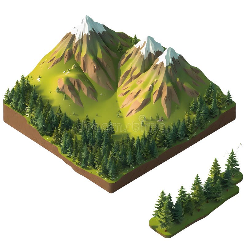 Isometric Mountains with Coniferous Forest and Coniferous Trees. Stock ...