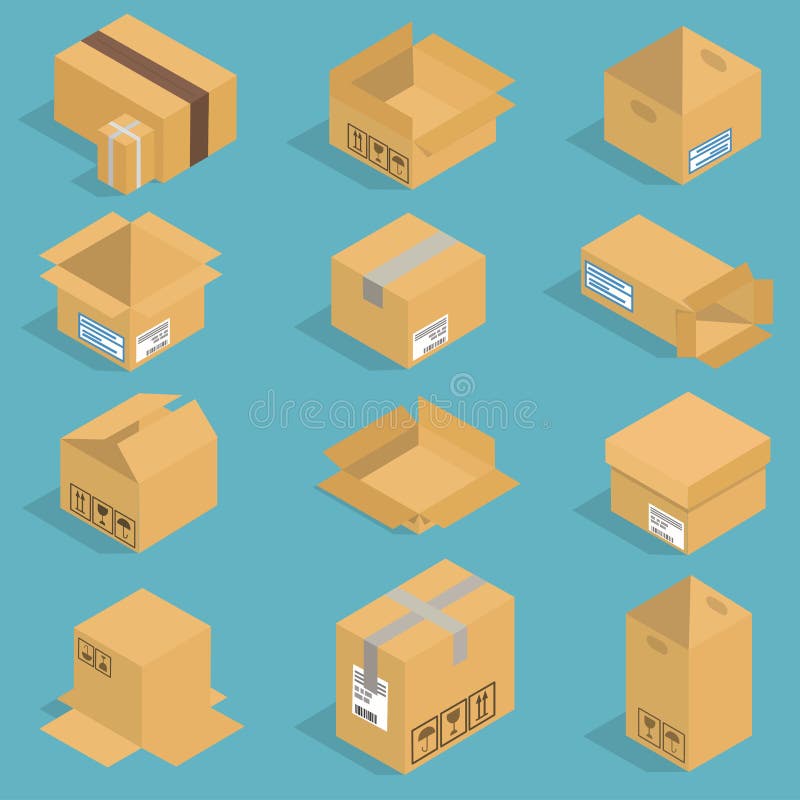 Isometric Moving Box Vector Illustration Stock Vector - Illustration of ...