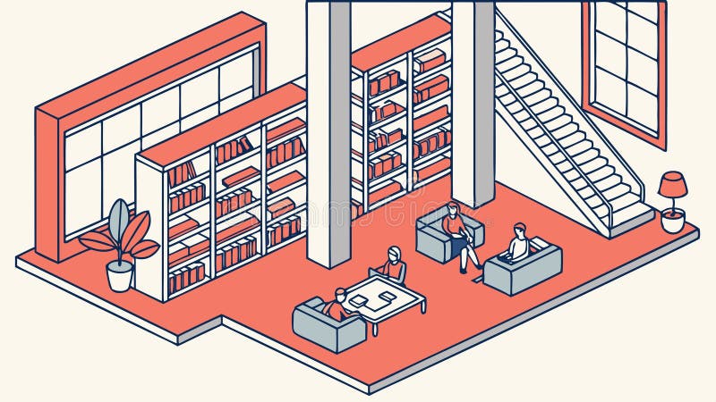 Isometric Multi-level Library or Bookstore Interior Design, Vector ...