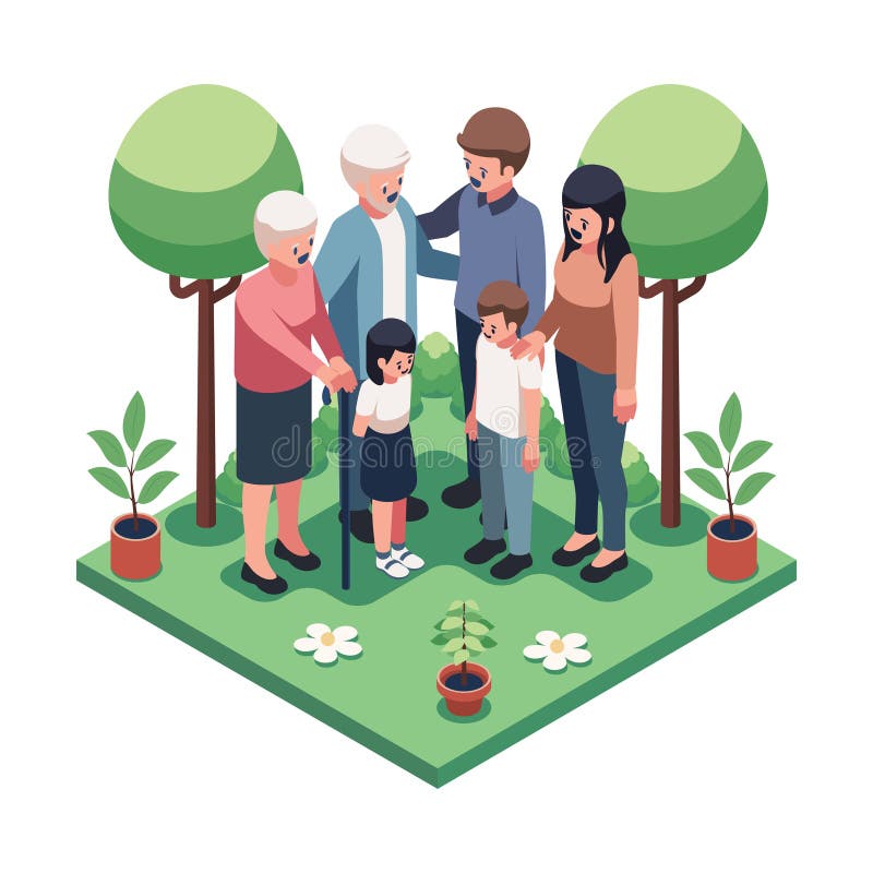 Isometric Multigenerational Family Standing Outdoors Together Stock ...