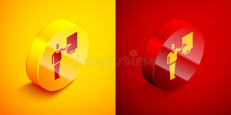 Isometric Museum Guide Icon Isolated on Orange and Red Background ...