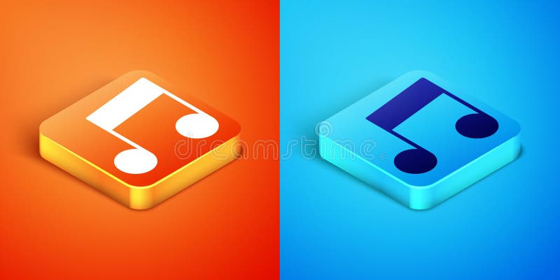 Isometric Music Note, Tone Icon Isolated on Orange and Blue Background ...