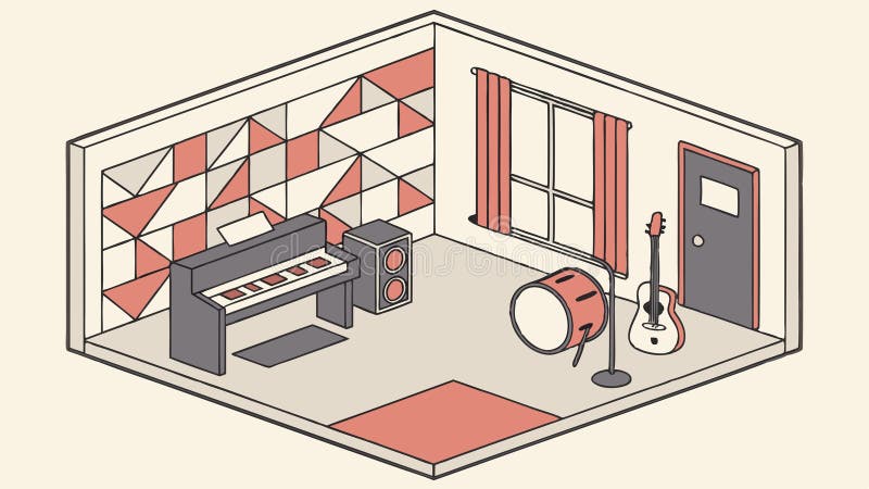 Isometric Music Studio Interior Illustration, Keyboard, Instruments ...