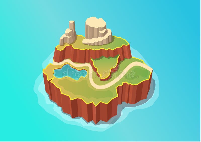 Isometric of Natural Mountain Island Stock Vector - Illustration of ...