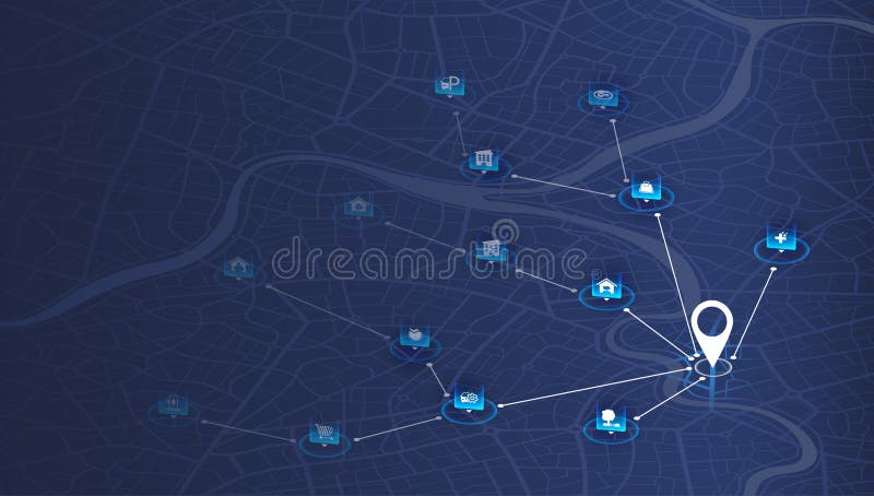 Isometric Navigate Mapping Technology for Distance Data, Path Turns. Abstract Map with Unique ...