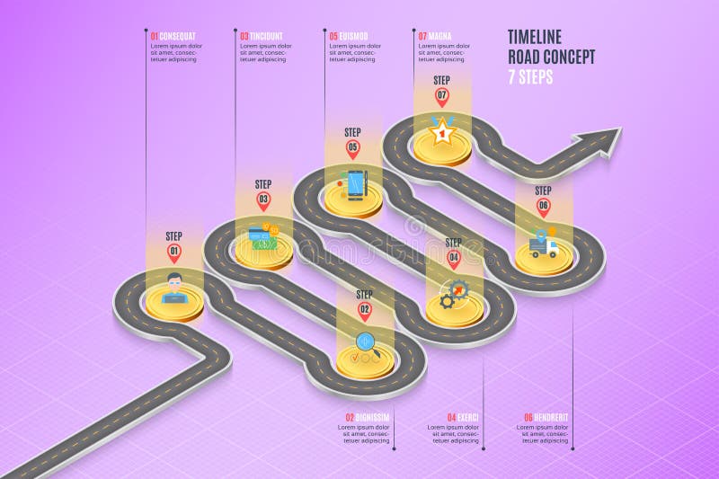 Isometric Navigation Map Infographic 7 Steps Timeline Concept Stock ...